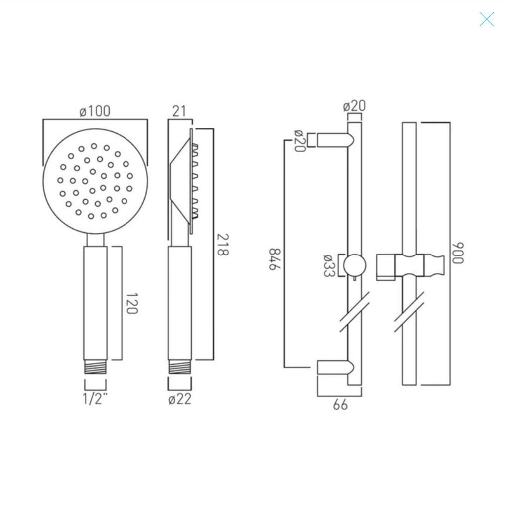 Vado Aquablade Slide Rail Kit With Slimline Round Handset AQB-SFSRK/RO ...